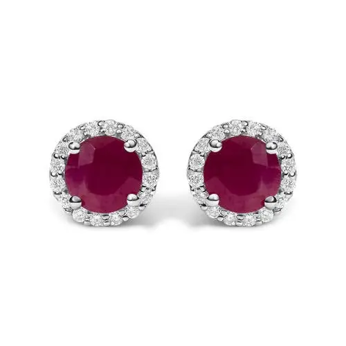 HAUS OF BRILLIANCE 10k Gold Gemstone And Diamond Halo Stud Earrings - White | Red Ruby
